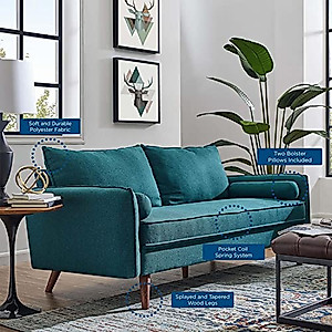 Modway Revive Contemporary Modern Fabric Upholstered Sofa In Teal
