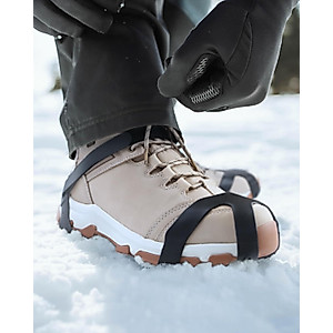 11 Spikes Crampons, Upgraded Version Stainless Steel Anti-Slip, Ice Cleats Traction Grips for Hiking Shoes and Boots, Safe Protect for Hiking Fishing Mountaineering Walking,Black,Large