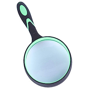 TANCH 5X Magnifying Glass Handheld Magnifier with Large 100mm Magnifying Glass Lens and Non-Slip Rubber Handle for Senior and Kids (1PC Green)