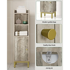 Hzuaneri Bathroom Storage Cabinet, Small Corner Floor Cabinet with Door and Shelves, Narrow Toilet Paper Cabinet, Bathroom Organizer with Adjustable Shelf, for Small Spaces, Greige BC38205G