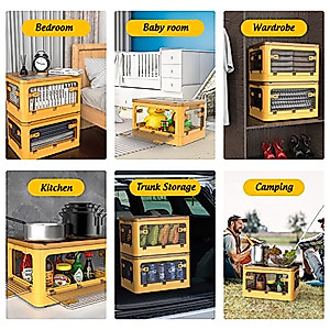 Storage Bins with Lid, Plastic Storage Bins, 5 Side Open Stackable Storage Bins with Wheels, Clear Collapsible Storage Box Containers for Organizing Clothes, Toy, Books, Grocery, Quilt (30 Qt. 1-Pack, Yellow)