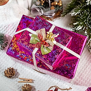 Flyhill Purple Shimmering Floral Wrapping Paper Roll-Holographic Iridescent Foil Gift Wrap for Mother's Day,Birthday,Wedding-17inch*32.8ft (46.8sq.ft.ttl)