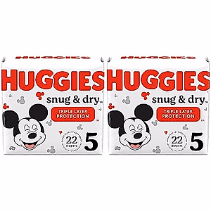 Huggies Snug & Dry Baby Diapers, Size 5 (27+ lbs), 22 Ct (Pack of 2)
