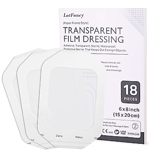 LotFancy Transparent Film Dressing 6x8 inch, 18PCS, Sterile, Waterproof Adhesive Wound Cover Bandage Tape, Film Dressing for Post Surgical, Scar Therapy, Medical Supplies, Tattoo Dressings