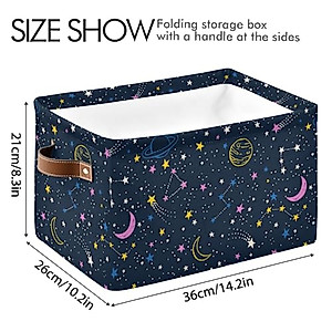Space Moon Stars Storage Basket Bins Decorative Toy Organizer Bins Laundry Hamper Baskets with Handles for Office Bedroom Clothes Bedroom Living Room,1 pcs