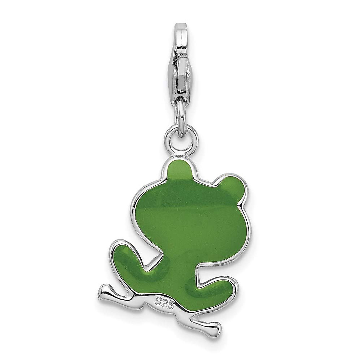 Amore La Vita Sterling Silver Rhodium-plated Polished Enameled Frog Charm with Fancy Lobster Clasp QQCC716