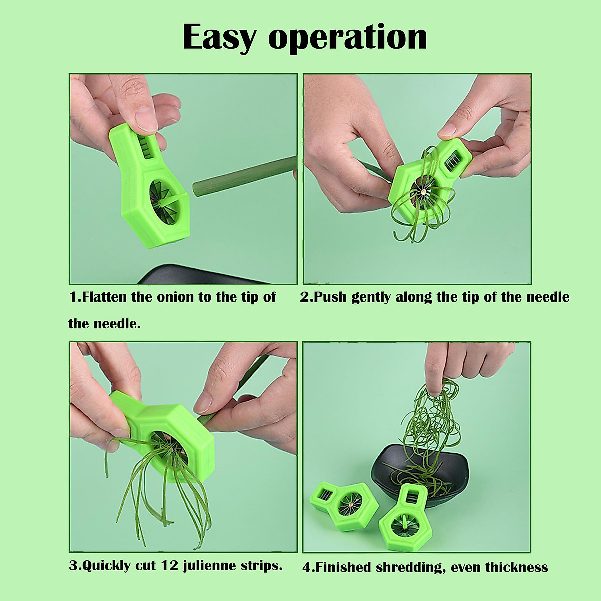 PCTC Onion Cutter Green Onion Shredder Slicer Stainless Steel Onion Cutter Graters Shred Silk Knife Vegetable Chopper Slicer, Kitchen Tools(Green)