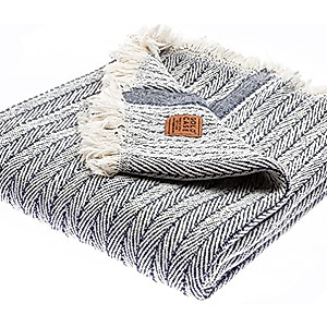 Gold CASE Vintage Throw & Blanket Super Soft 100% Recycled Cotton - PRE-Washed Decorative and Multi-Purpose Boho Blankets for Couch, Farmhouse, Bed, Chair, Sofa - 50x60 inches (130x150cm), NavyBlue