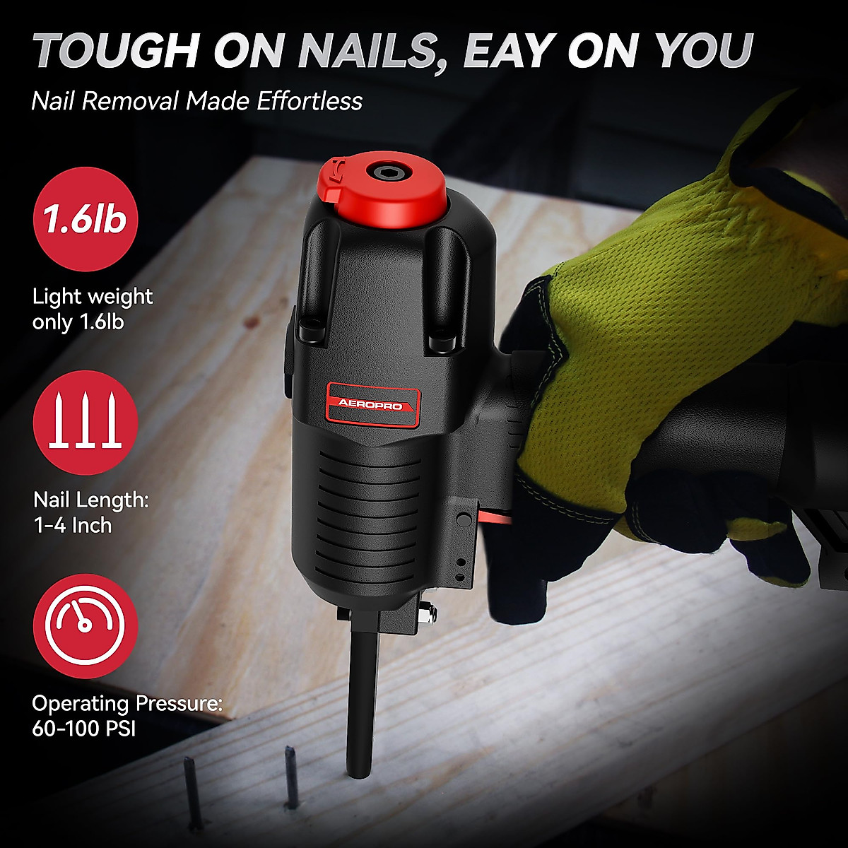 AeroPro 700V Professional Grade Heavy Duty Pneumatic Punch Nailer/Nail Remover with Long Nail Nose, 2-3/4” 6mm Diameter for 1-4 Inch Nails, 9-16 Gauge