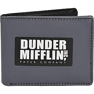 Concept One The Office Wallet, Dunder Mifflin Slim Bifold Wallet with Decorative Tin Case for Men and Women, Grey