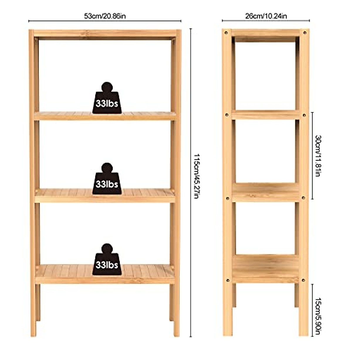 Purbambo 4 Tier Bamboo Shelf, Freestanding Book Shelf Bookcase Storage Rack for Bathroom Kitchen Living Room