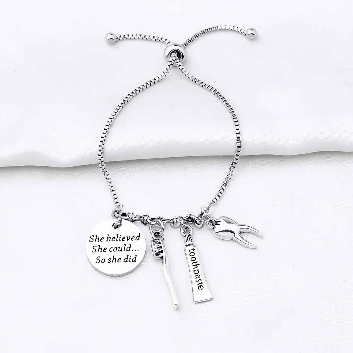 PLITI Dentist Bracelet Dental Hygienist DA DH Graduation Gift She Believed She Could So She Did Bangle for Dental Assistant (she believed tooth bg)