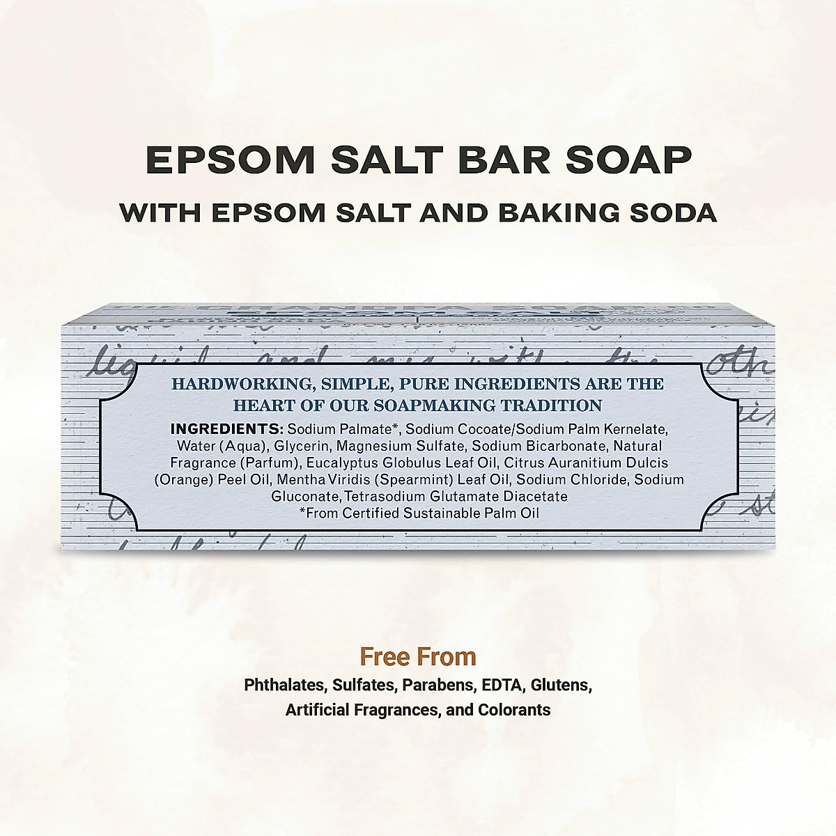 The Grandpa Soap Company Epsom Salt Bar Soap - Deep Cleansing Soap, Made with Epsom Salt and Baking Soda, Removes Dirt Grease and Grime, Vegan, For Face and Body, 4.25 Oz, 3 Pack