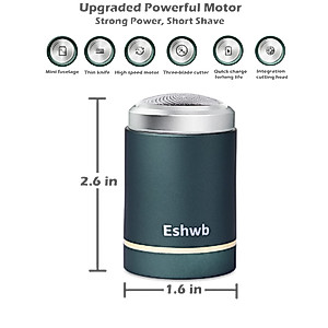 Eshwb Travel Men's Shaver Mini Electric Razor for Men USB Rechargeable Beard Shaver Pocket Size Shavers Compact Razor Wet Dry Use (Green)