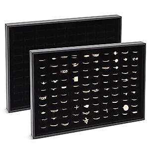 2 Pack Ring Display Tray Velvet, 100 Slot Foam Jewelry Organizer for Storage (13.8x9.5 x1.3 in)