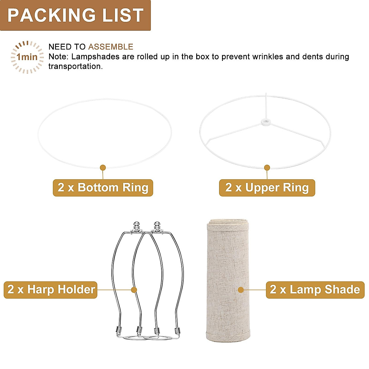 Lampshades Set of 2, Drum Lampshades 11.6" Top x 12.6" Bottom x 9.8" High, Seaside village Medium Lampshades (Spider Fitter), Beige Lampshades Natural Linen Hand Crafted, Easy Assembly Required