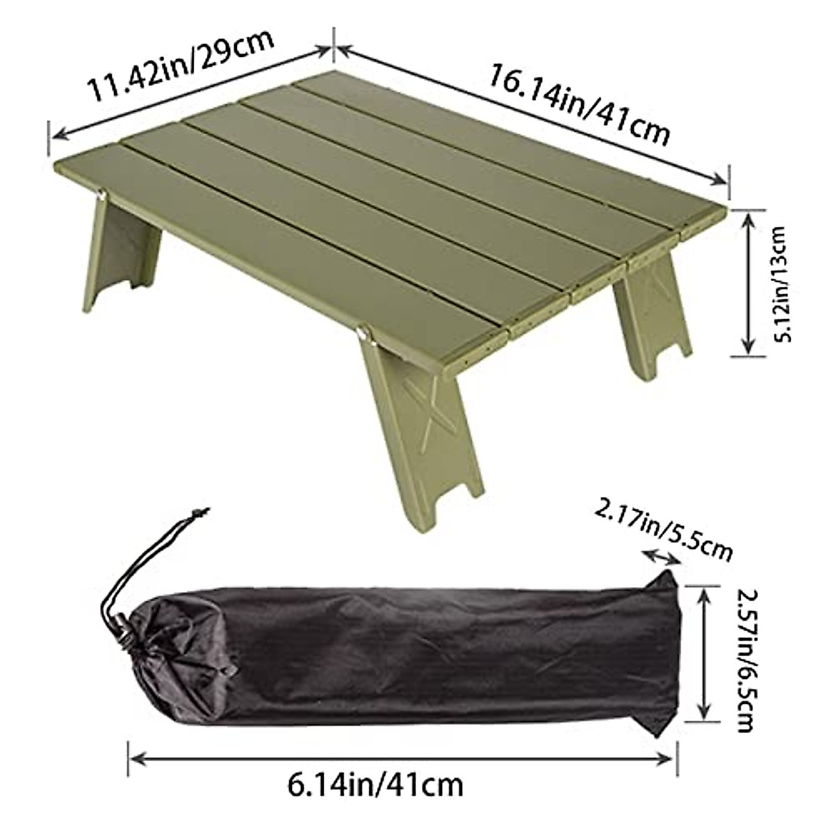 Small Camping Table - Mini Green Folding Beach Picnic Table,Camping Tent Table Camping Meal Portable Coffee Table Home Bed Aluminum Plate Table Army Green ??
