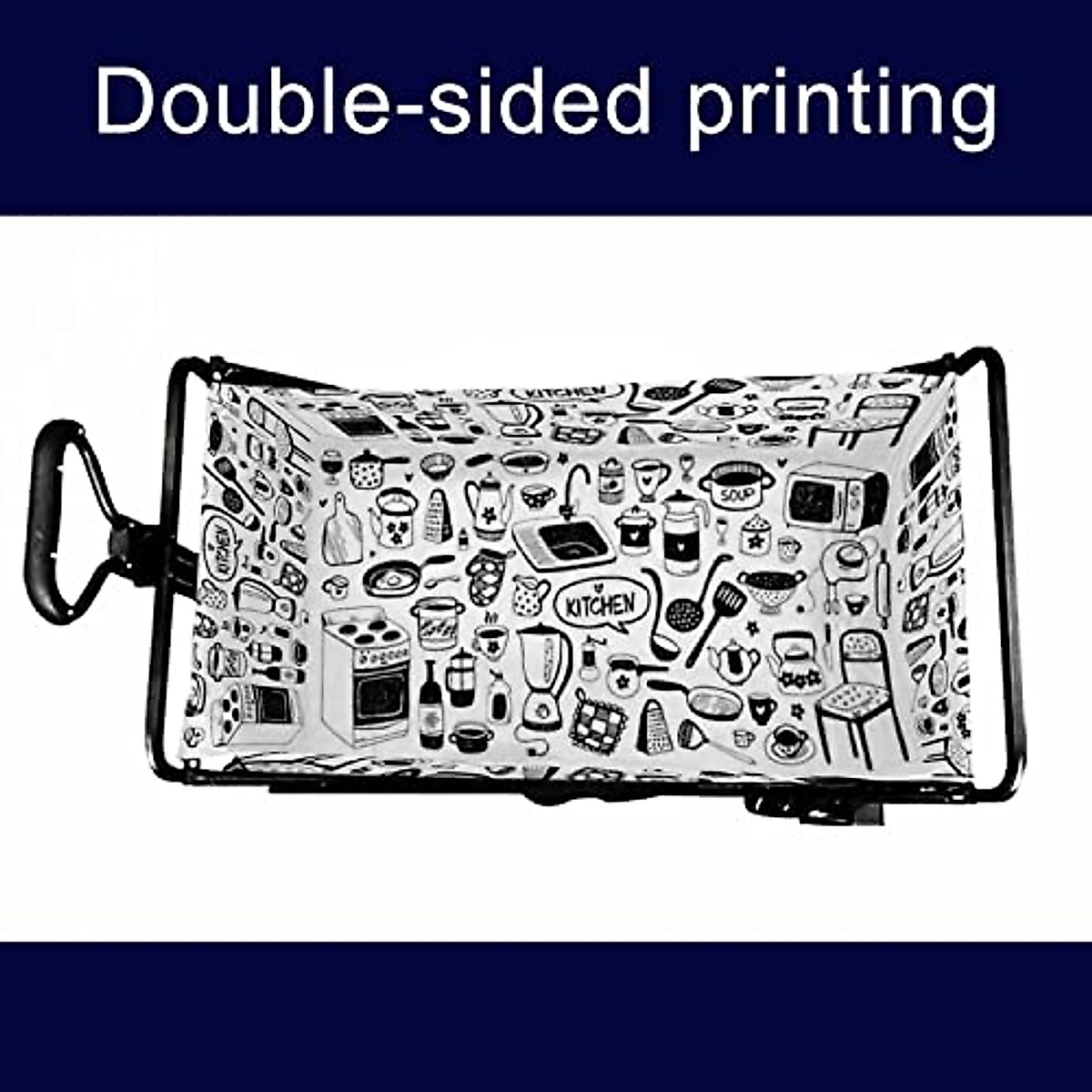 Collapsible Wagon Cart Set of Doodle Kitchen Tools on White Hand Drawn Cooking Icons Set Foldable Utility Wagon Large Capacity Garden Cart with Push Bar for Beach Camp Outdoor Shopping