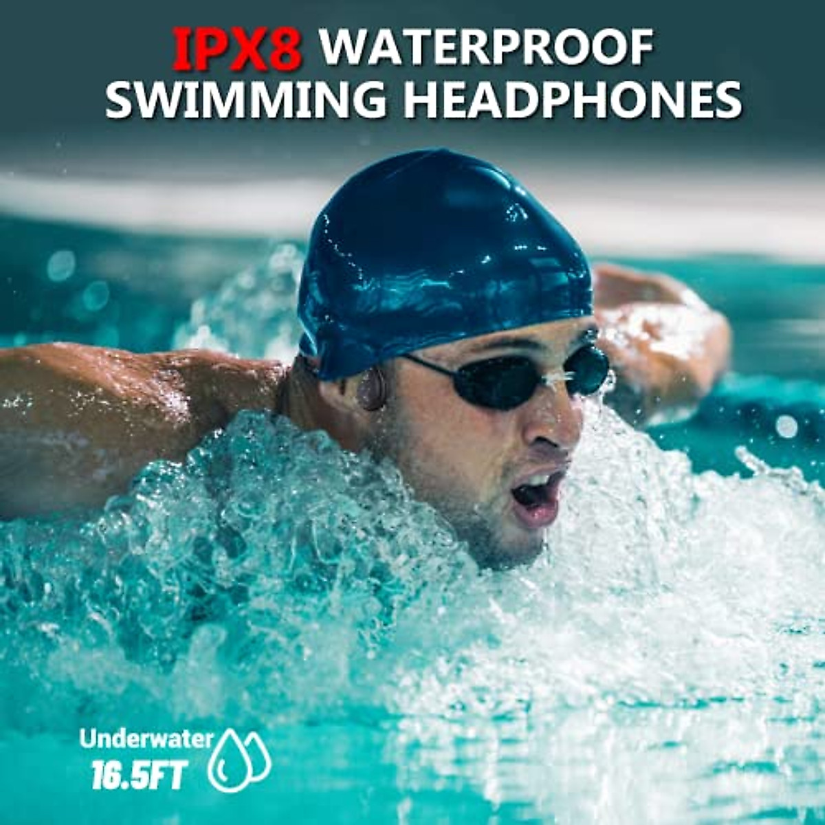 BZOJIFO Waterproof Bone Conduction Headphones, IPX8 Waterproof Swimming Headphones 32GB MP3 Player Wireless Bluetooth 5.3 Open-Ear Headphones with Mic Call for Swimming Skiing Driving Cycling (Blue)