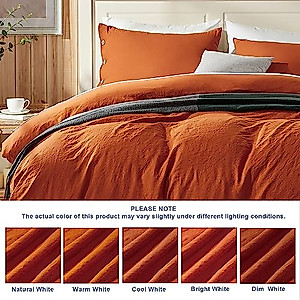 Anluoer Duvet Cover Queen Size,Burnt Orange Duvet Cover Set with Buttons Closure, Ultra Soft Washed Microfiber Bedding Comforter Cover with 2 Pillowcases for All Season(90x90 inches, 3 Pieces)