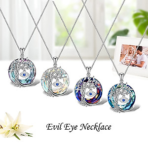 TOUPOP Evil Eye Necklace Luck Blue Evil Eye Protection Pendant with Circle Crystal S925 Sterling Silver Jewelry For Her Women Teens Girls Valentine's Day Mother's day gift