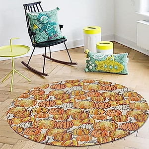 Abstract Pumpkins Round Area Rug 3ft,Washable Outdoor Indoor Carpet Runner Rug for Bedroom,Kitchen,Living Room,Office,Area+Rug Small Bath Door Desk Floor Mat Thanksgiving Fall Minimalist Geometry