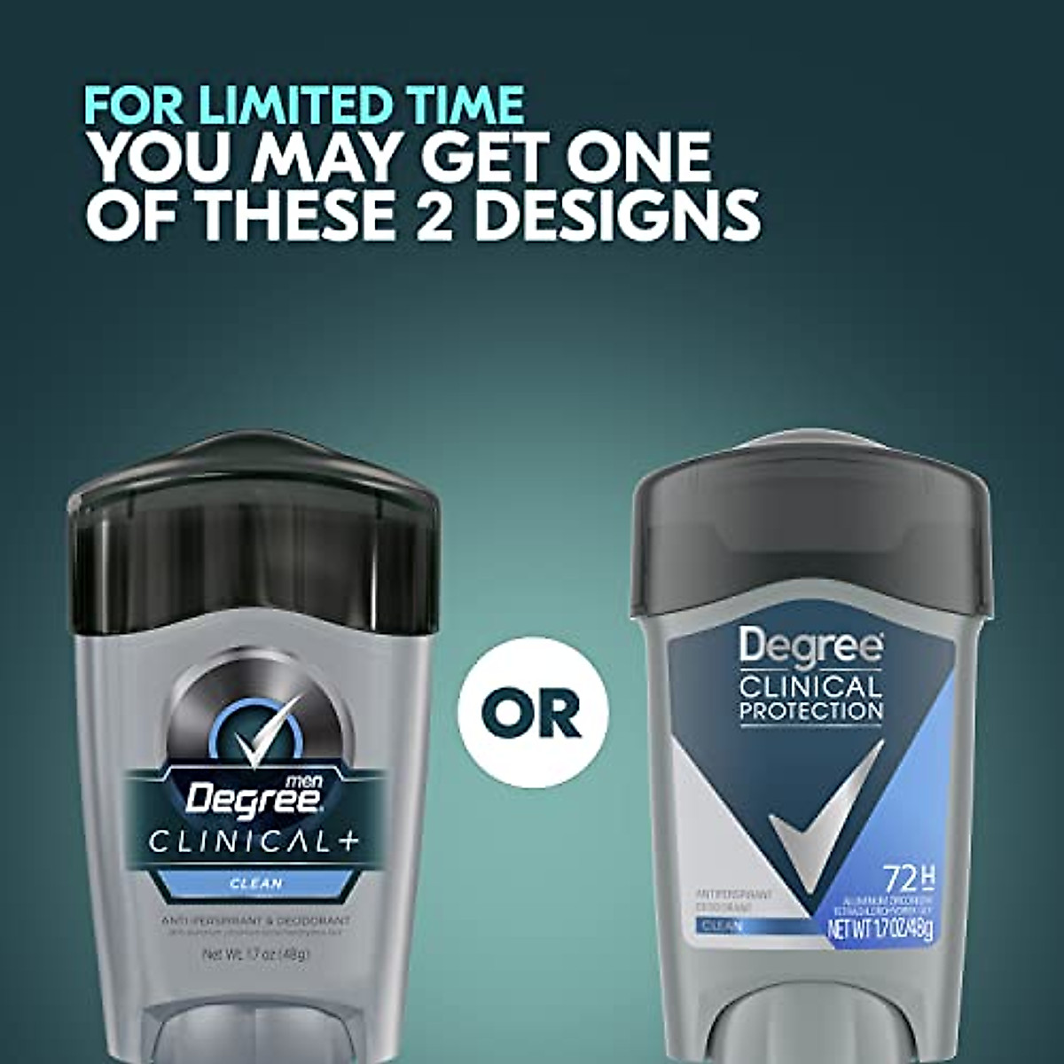 Degree Men Clinical Protection Antiperspirant Deodorant 72-Hour Sweat & Odor Protection Clean Prescription-Strength Antiperspirant For Men with MotionSense Technology 1.7 oz, Pack of 2