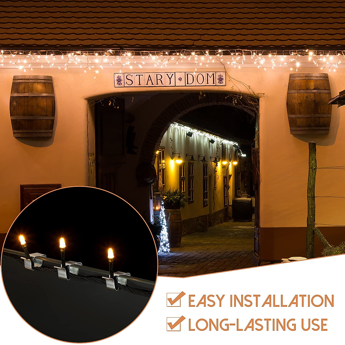 Sadnyy Christmas Lights Gutter Hooks Galvanized Holiday Roof Light Clips Xmas Hangers Outdoor Seasonal Lighting for Kitchen (50 Pcs,21 x 14.5 mm)