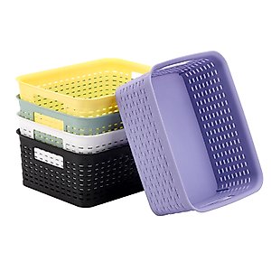 acDesign 5Pcs Plastic Storage Baskets for Shelves Colorful Pantry Storage Bins With Handle Storage Baskets Plastic for Cabinets,Pantries, Kitchens