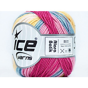 Lot of 8 Skeins Ice Yarns Alara Batik (50% Cotton) Yarn Pink Shades Blue Yellow Light Cream