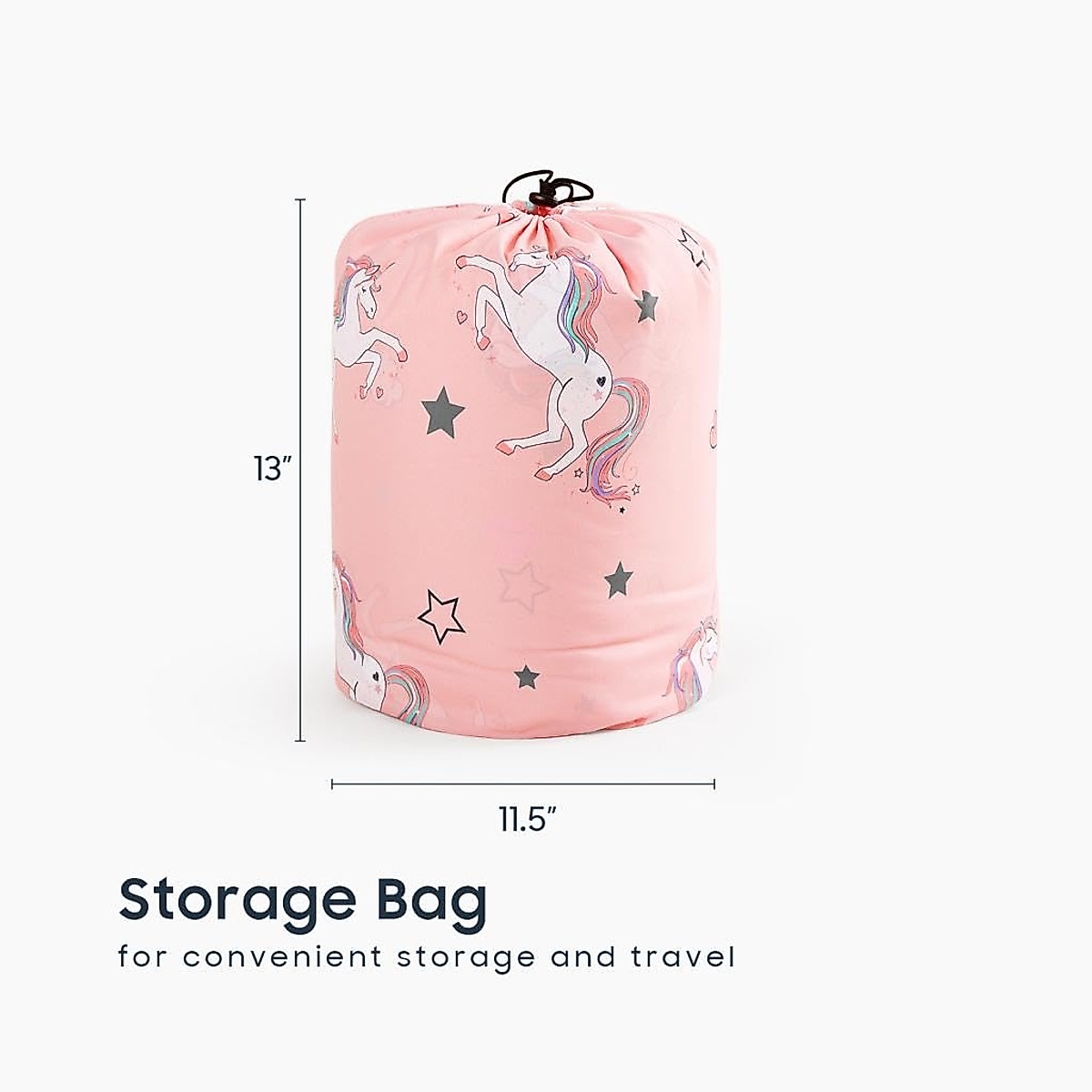 Wake In Cloud - Sleeping Bag Zippered, Nap Mat with Matching Pillow for Kids Boys Girls Sleepover Overnight Travel Slumber Bag, White Unicorns Printed on Pink, 100% Soft Microfiber