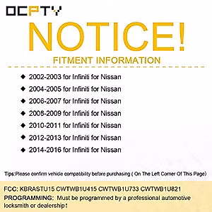 OCPTY 1 X Flip Key Entry Remote Control Key Fob Transmitter Replacement for 02 03 04 05 06 07 08 09 10 11 12 13 14 15 16 for Infiniti for Nissan 1.6L 1.8L 2.0L 2.4L 2.5L CWTWB1U415 3 Buttons 315 Mhz