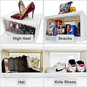 VOKEEH 3 pack Large Shoe Organizer, Stackable Plastic Shoe Storage Boxes for Closet, Multi-Role Shoe Rack with Clear Door, Easy Assembly for Display Sneakers, Fit Shoe Size Up to US Men 14, Women 15