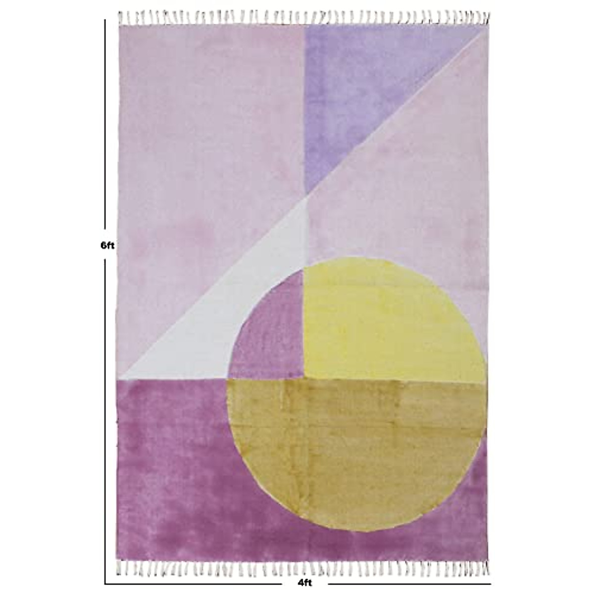 Casavani Hand Block Printed Cotton Dhurrie Geometric Pink & Yellow Tassel Rug Easy Care Washable Rugs for Doormat Entryway Living Room Bedroom Hallway Balcony 7x10 Feet