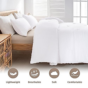 Andency White Twin Size Comforter Set, 2 Pieces Bedding Comforter Sets (1 Seersucker Textured Comforter & 1 Pillowcase), Lightweight Microfiber Down Alternative Bed Set (66x90 inches)