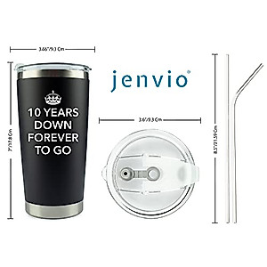 JENVIO 10 Year Anniversary for Him | 20oz Steel Travel Tumbler/Mug for Coffee or Cold Drinks | 10th tenth best Wedding Cup Gifts for Men Her Woman Work Husband Idea