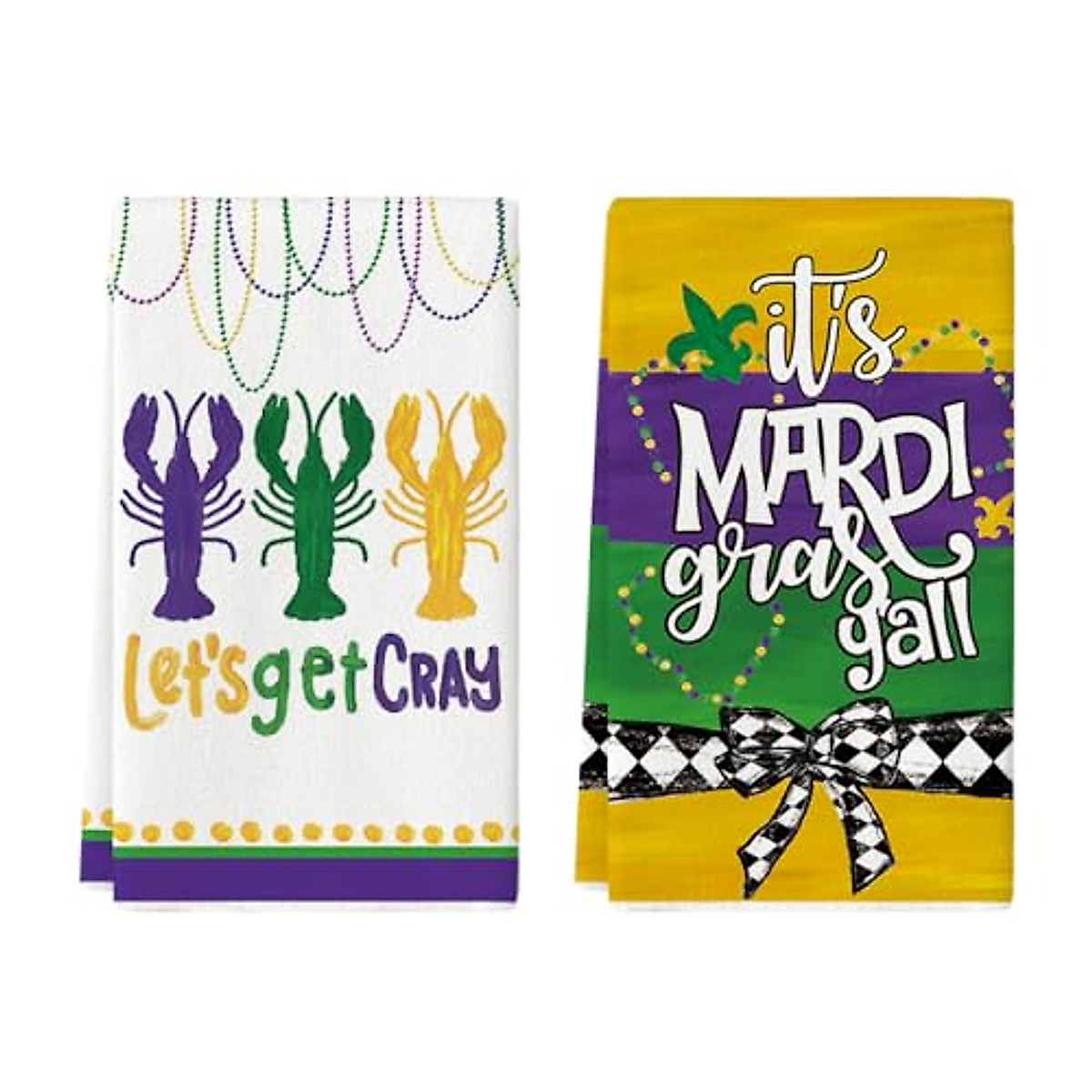 Artoid Mode Let's Get Cray Elegant Stripes Mardi Gras Lobster Kitchen Towels Dish Towels, 18x26 Inch Seasonal Decoration Hand Towels Set of 2
