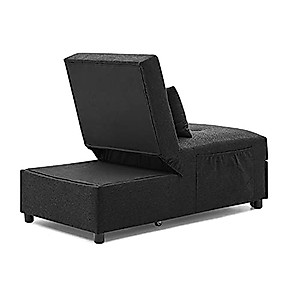 Modern Sofa Bed, 4 in 1 Multi Function Folding Ottoman Sleeper Bed, Convertible Sleeper Chaise, Lounge Chair, Chair Adjustable Backrest Sleeper Couch Bed for Living Room Small Room Apartment (Black)