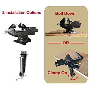 HimaPro Dual Purpose Bench Vise | Table Vise Clamp-On with Quick Adjustment Universal Rotate 360° - 3.3Inch Metallic Black - Portable Vise for Woodworking, Metal Stamping, and DIY Jobs