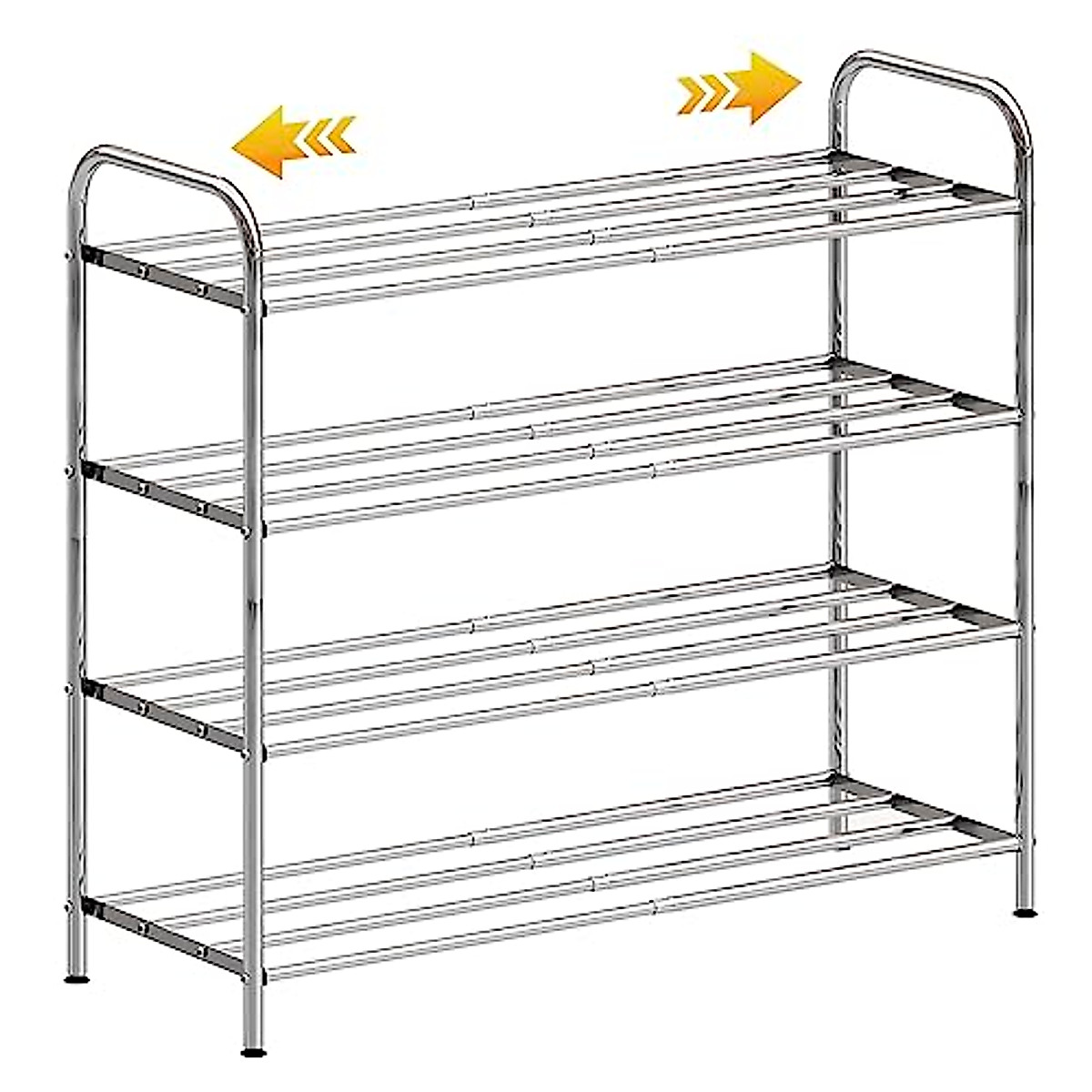 SKIKEN 4-Tier Expandable Shoe Rack, 100% Stainless Steel,4-Rod Extendable and Adjustable Feet, Simple Stretchable Shoe Shelf, Small Space Shoe Rack for Entryway, Stair Sides, Closet