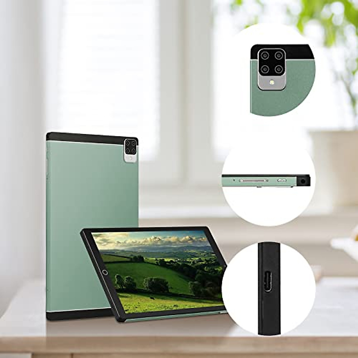 10.1 Inch Android 5.1 Four-Camera Hd Tablet Wifi Bluetooth Android Voice Call Game Tablet Supports Sim Communication Function, Front and Rear Dual Cameras 4000mah Battery 1Pcs (Green)