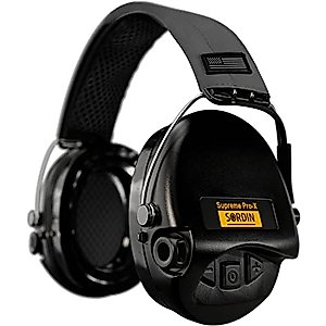 Sordin Supreme Pro-X Ear Defenders for Hunting & Shooting - Active & Electronic - US Headband & Gel Kits - Black Headband, Green Cups