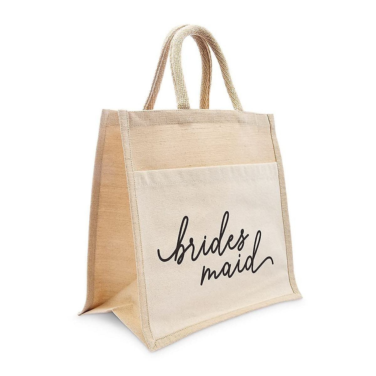 WEDDINGSTAR Medium Reusable Woven Jute Tote Bag With Pocket - Bridesmaid