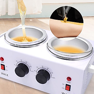 Double Wax Warmer Kit, Professional Dual Waxing Pot with 4 Pack Wax Beans 100pc Wooden Sticks,110V Electric Heater Machine for Hair Removal Home/Salon/SPA Adjustable Temperature