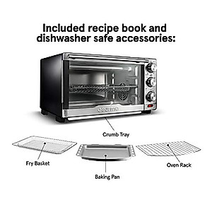 Gourmia GTF7350 6-in-1 Multi-function, Stainless Steel Air Fryer Oven - 6 Cooking Functions - Fry Basket, Oven Rack, Baking Pan & Crumb Tray, Included + Recipe Book