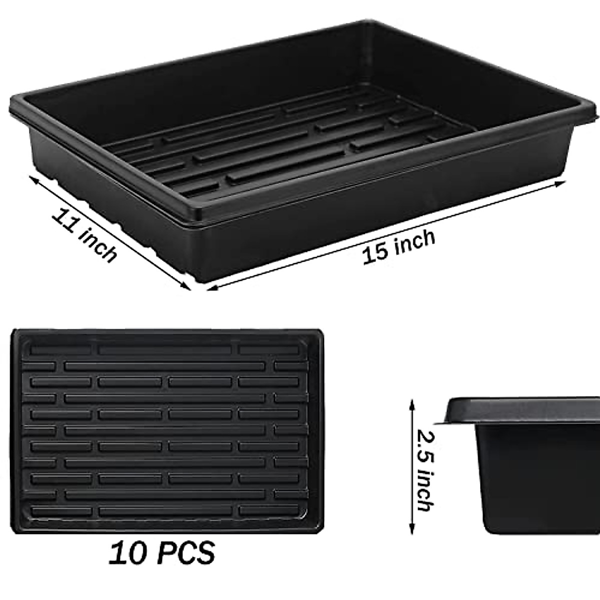 Cezoyx 10 Pack Plant Growing Trays with No Drain Holes, 15 x 11 x 2.5 Inch Garden Seed Starter Trays Hydroponics Growing Trays Nursery Tray for Seedlings, Indoor Gardening, Growing Microgreens