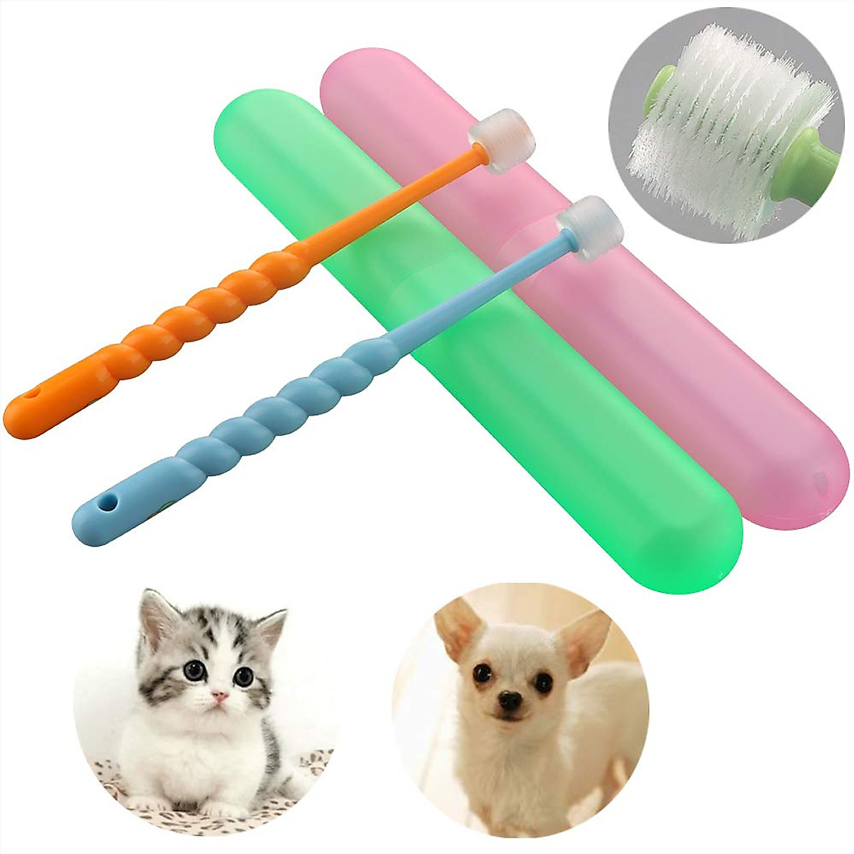 VTurboWay 2 Pack 360-Degree Pet Toothbrush for Puppy, Small Dog and Cat, Colors May Vary