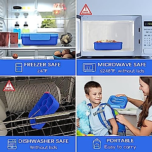 Lunch Box Kids, Bento Box, 1350ML Bento Lunch Box for Kids, Lunch Containers with 5 Compartments Utensils Food Picks Cake Cups, Leak-proof Bento Box Adult Lunch Box for Boys Girls Toddler, Blue