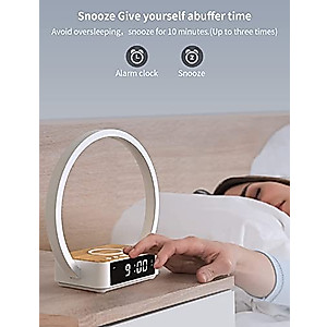 Amouhom Table Lamp, 18W Touch Lamp Alarm Clock with Wireless Charging Wake-Up Light, Digital Sonic 10W Max Qi Charger Nightstand Reading Lamps for Bedside, Reading, Home, Office