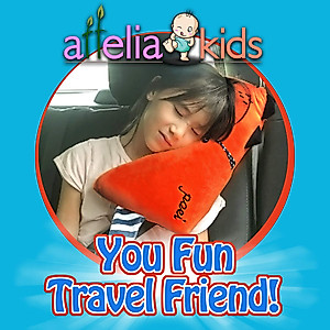 Attelia Kids Car Seat Belt Pillow for Kids, Neck Support Pillow Adjustable Seat Strap Shoulder Pads Road Trip Pillow Seatbelt Buddy (Orange Fox R)